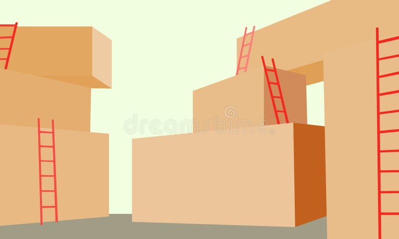 Moving Boxes with Ladders. Vector Illustration in Flat Design Style ...