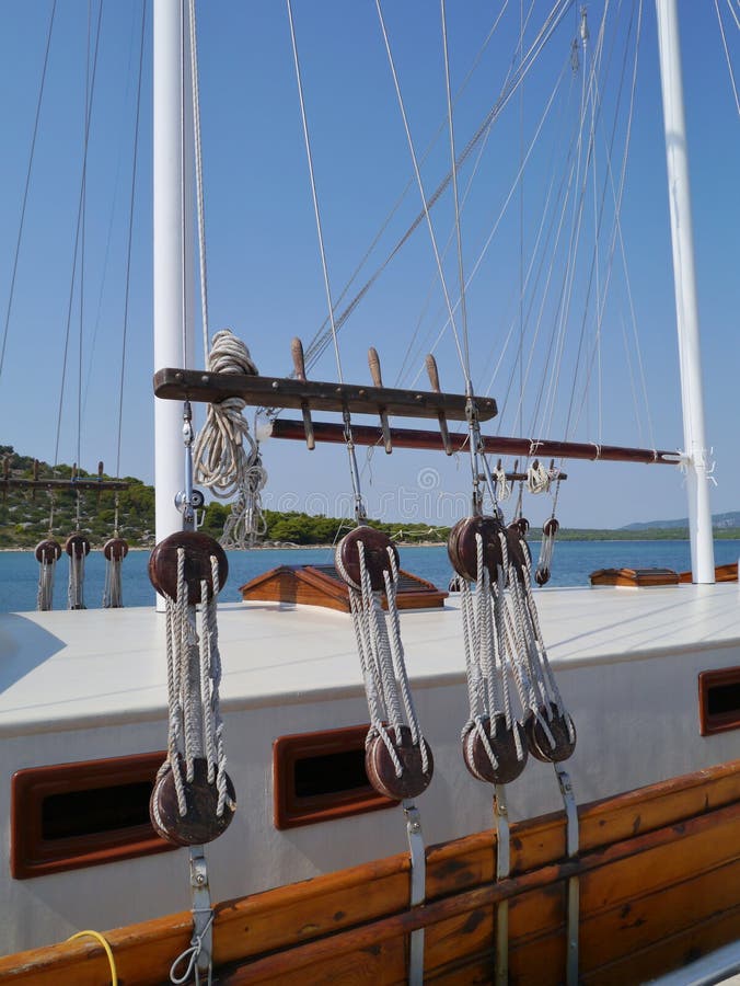 Blocks and Rigging at the Old Sailboat Stock Image - Image of race ...