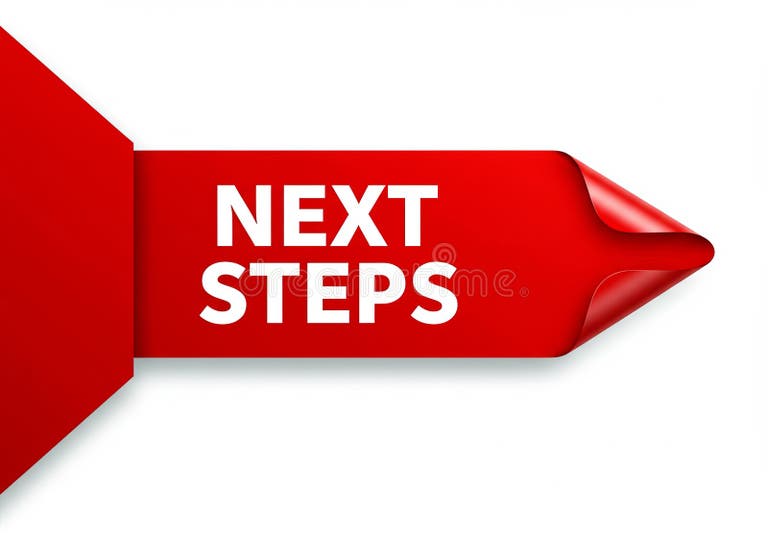 Red Arrow Banner with NEXT STEPS in Bold White Letters Stock ...