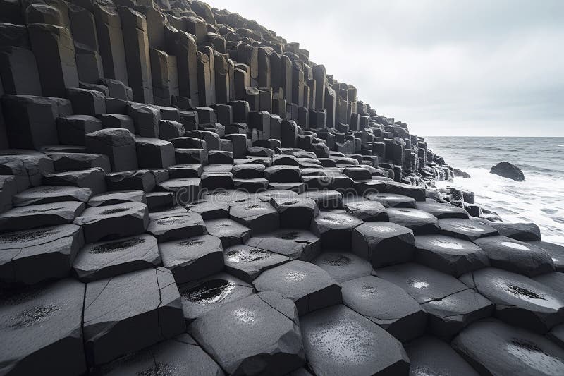 Blocks of Black Basalt, Geometrically Shaped Rocks on the Coast. Ai ...