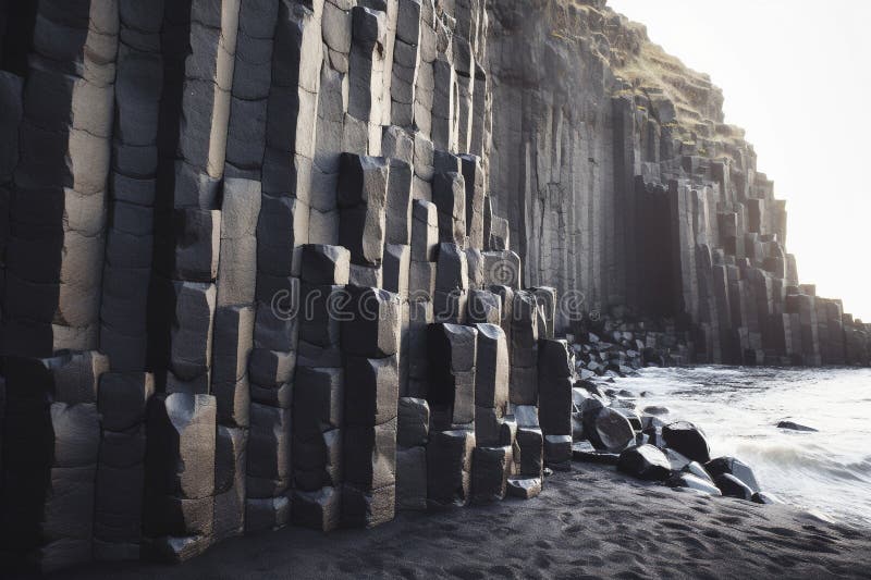 Blocks of Black Basalt, Geometrically Shaped Rocks on the Coast. Ai ...