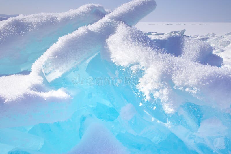 Blocks of Broken Blue Ice on Sky Background. Winter Baikal Lake Stock ...