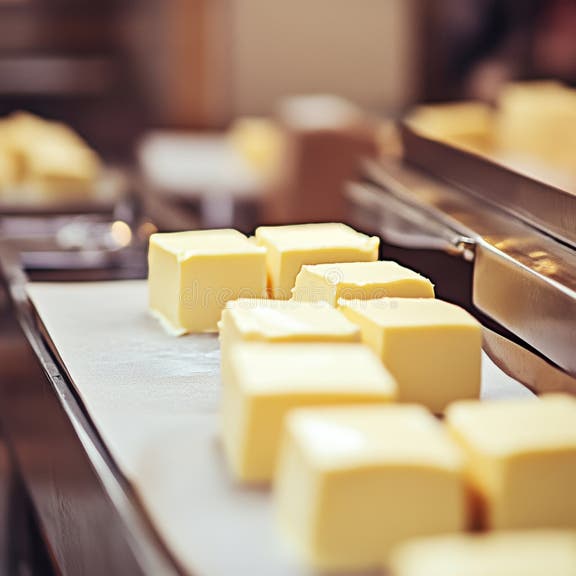 Blocks of Butter are Situated on a Production Line in a Food Processing ...