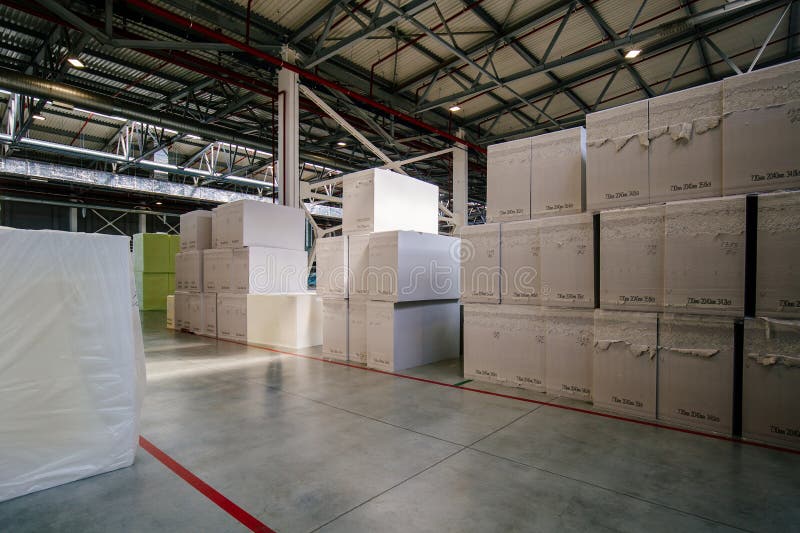 Blocks of Foam Rubber in Warehouse Stock Photo - Image of mattress ...