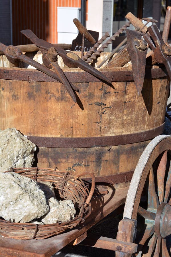 Blocks of Gypsum Minerals and Old Rusty Tools for Its Extraction Stock ...