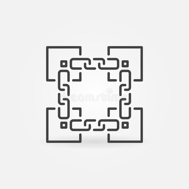Blocks Linked with Chain Line Icon - Blockchain Vector Symbol Stock ...