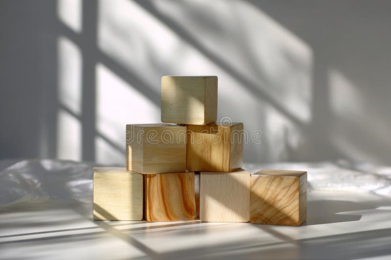 Blocks Made of Wood Fall from the Table beside the Window Where Light ...