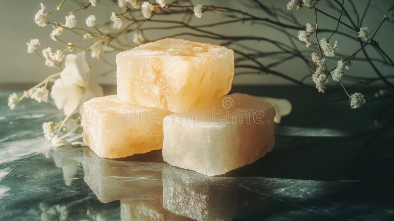 Blocks of Natural Mineral Salt on a Reflective Surface Stock ...