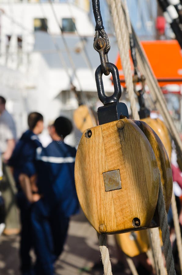 Blocks and Rigging at the Old Sailboat Stock Image - Image of ship ...