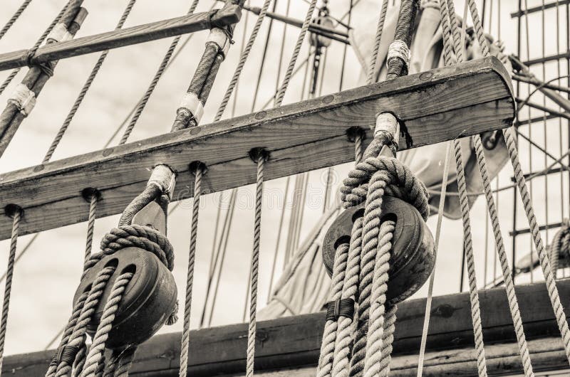 Blocks and Rigging at the Old Sailboat Stock Image - Image of race ...