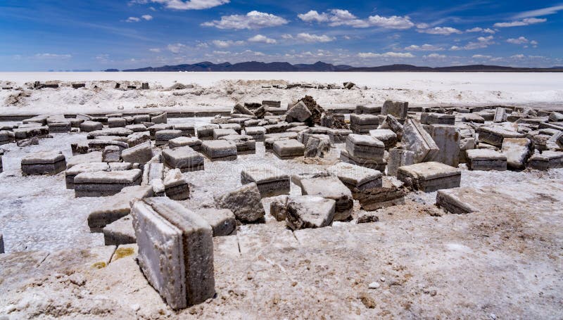 Blocks of Salt are Cut Out of the Salt Flats in Bolivia for Use by ...