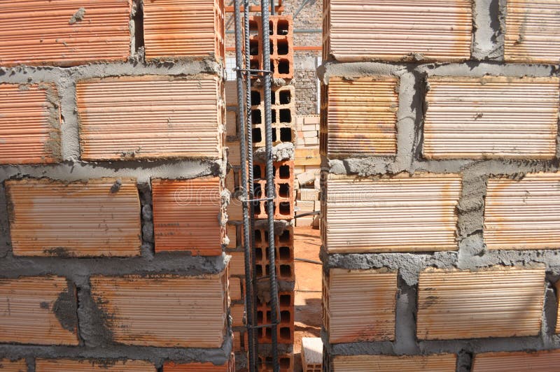 Blocks. Blocks Used in Masonry Construction with Iron Column in Side ...