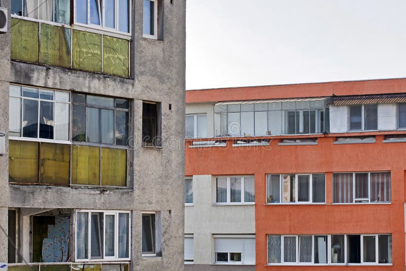 Architectural View of Two Living Blocks with Balconies Stock Image ...