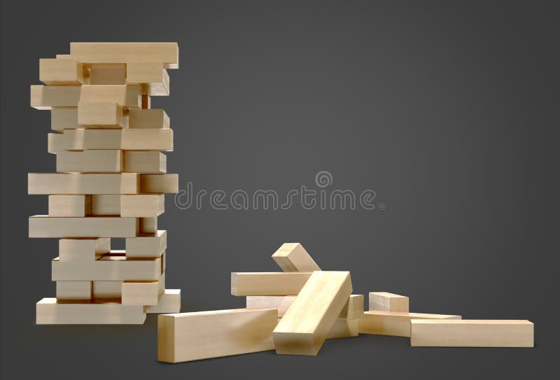 Blocks Wood Game Jenga On Black Background. Stock Illustration ...