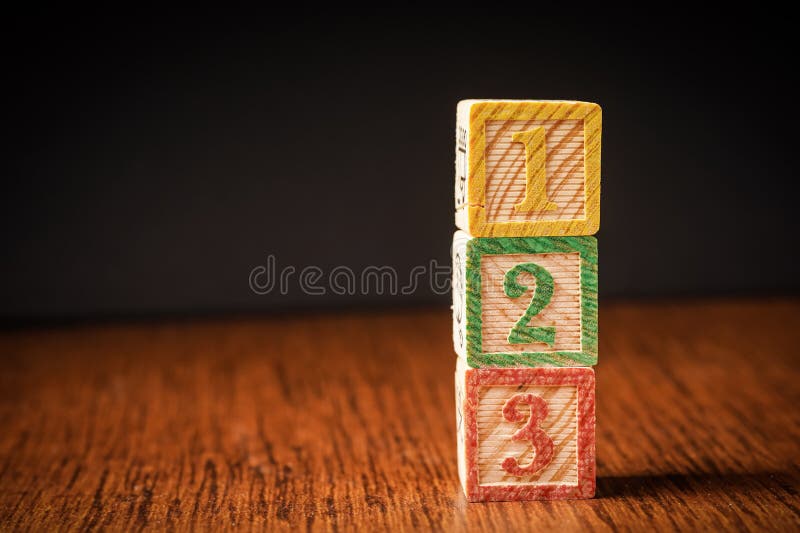 123 Blocks on Wooden Surface Stock Image - Image of development, count ...