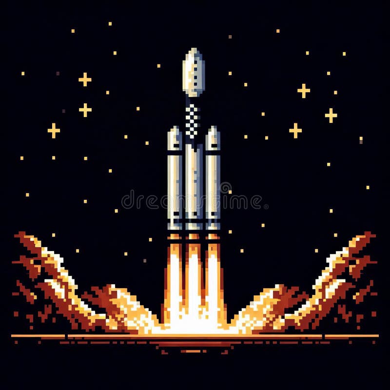 60 Blocky Rocket a Pixel Art Depiction of the Launch Stock Image ...