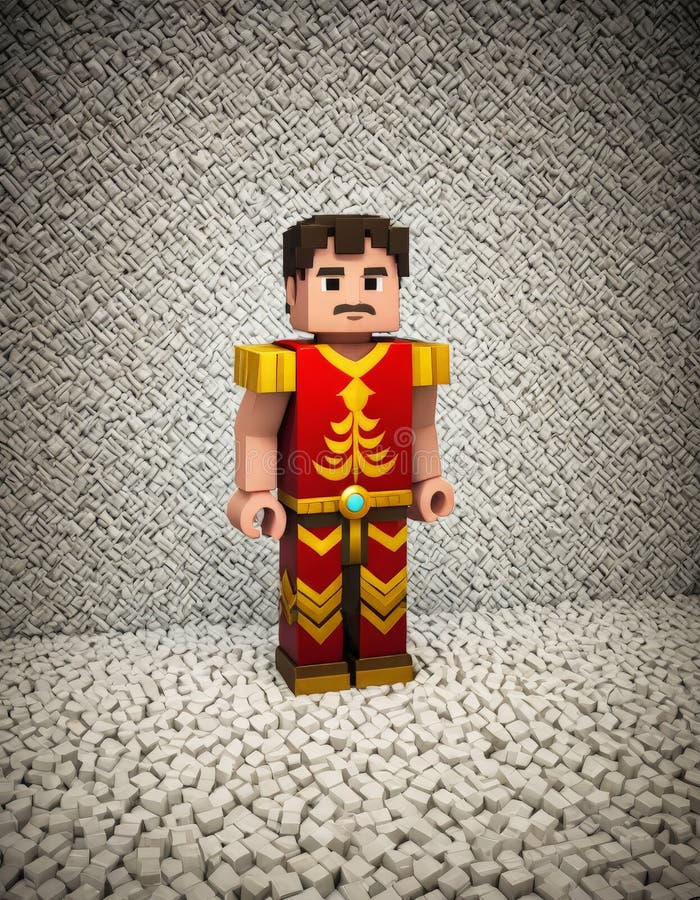 Blocky Video Game Character in a Patterned Room Stock Photo - Image of ...