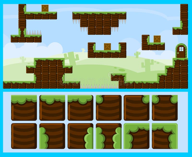 Blockyland Platformer Tileset Vector Illustratie - Illustration of blok ...