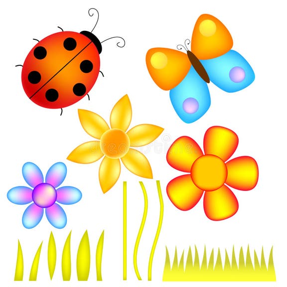 Bloemen, Dame Bug En Vlinder Stock Illustratie - Illustration of ...