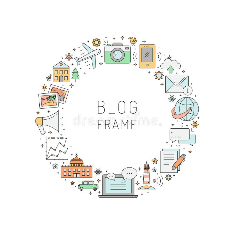 Blog Circle Vector Frame Illustration. Simple Outline Design. Stock ...