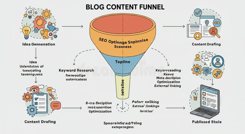 Blog Content Funnel Diagram Illustrating the Process of Creating and Optimizing Blog Stock ...