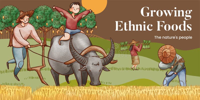 Blog Header Template with Asian Farmer Concept,watercolor Style Stock ...