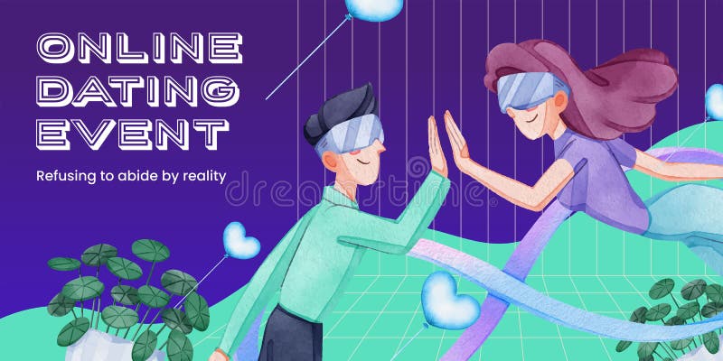 Blog Header Template with VR Dating Concept,watercolor Style Stock ...