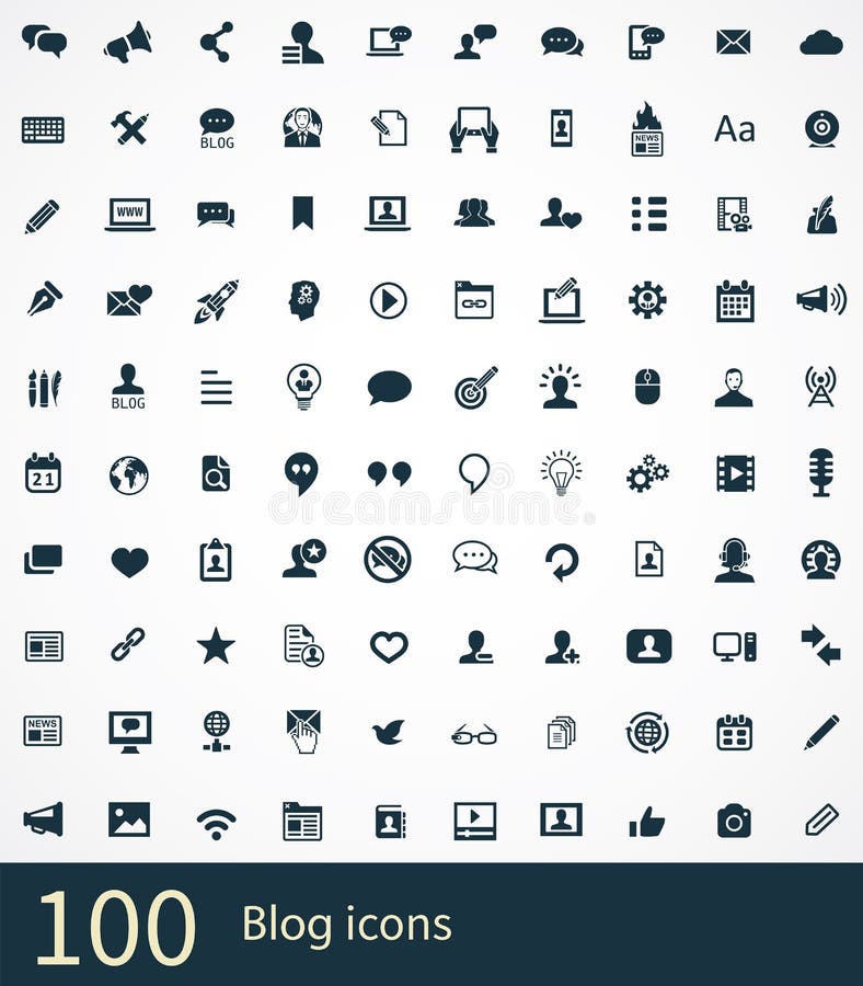 Blog 100 Icons Universal Set for Stock Vector - Illustration of message ...
