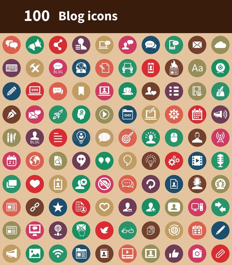Blog 100 Icons Universal Set for Stock Vector - Illustration of vector ...