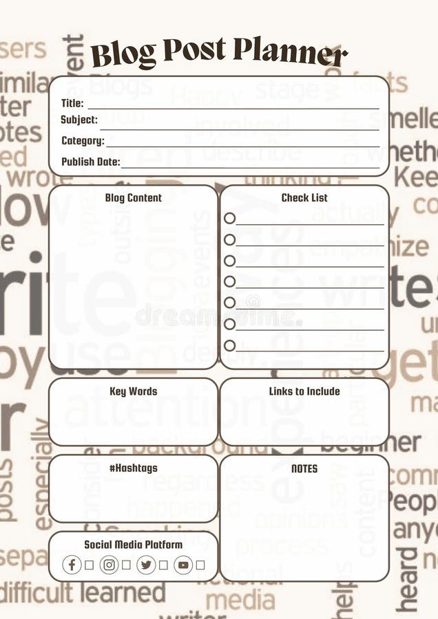 Blog Post Digital Planning Insert Sheet Printable Page Template Stock ...