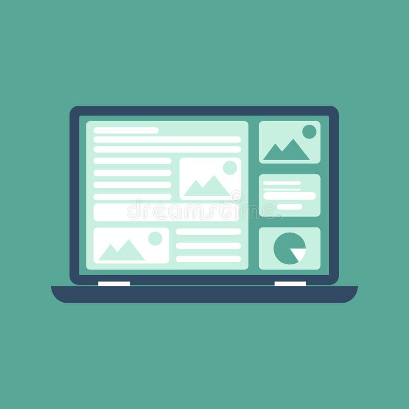 Blog Reading with Laptop Concept Flat Design Stock Vector ...