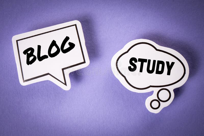 BLOG and STUDY Concept. Two Speech Bubbles with Text on a Purple ...