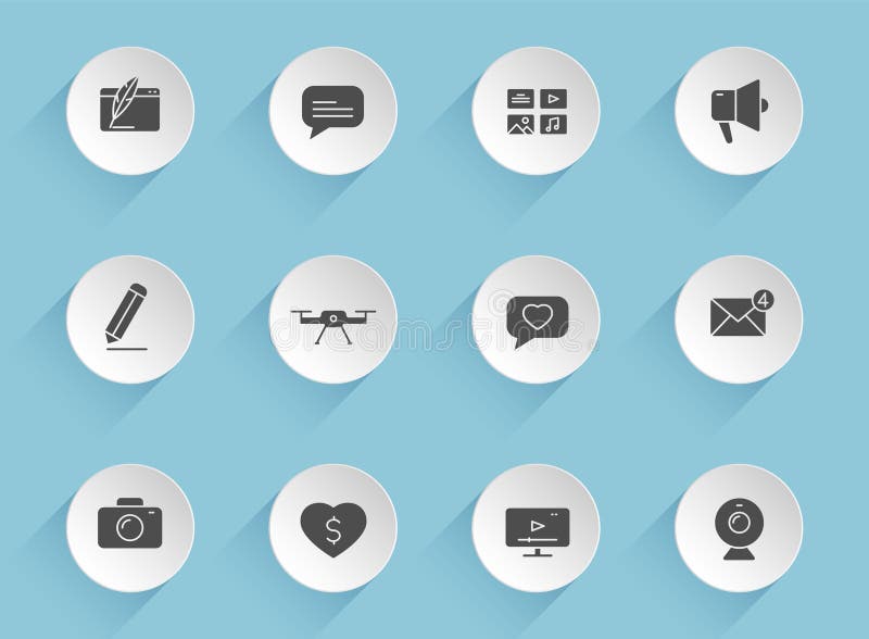 Blog Vector Icons on Round Puffy Paper Circles Stock Vector ...