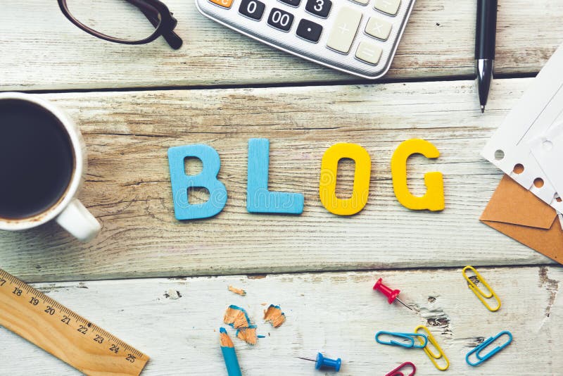 Blog Word on Notepad and Keyboard on Desktop Stock Image - Image of ...