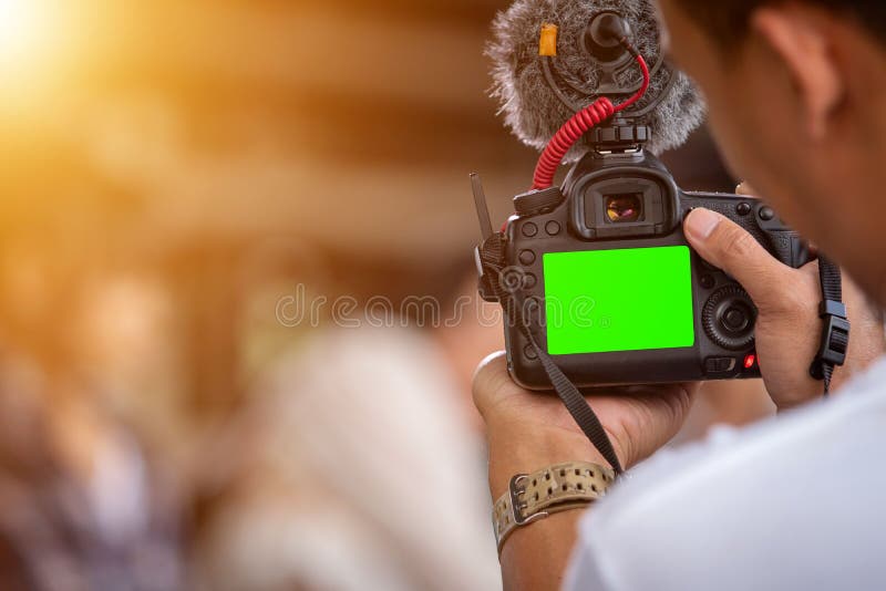 Blogger Content Creator Behind Camera Handheld Shooting Video Fo Stock ...