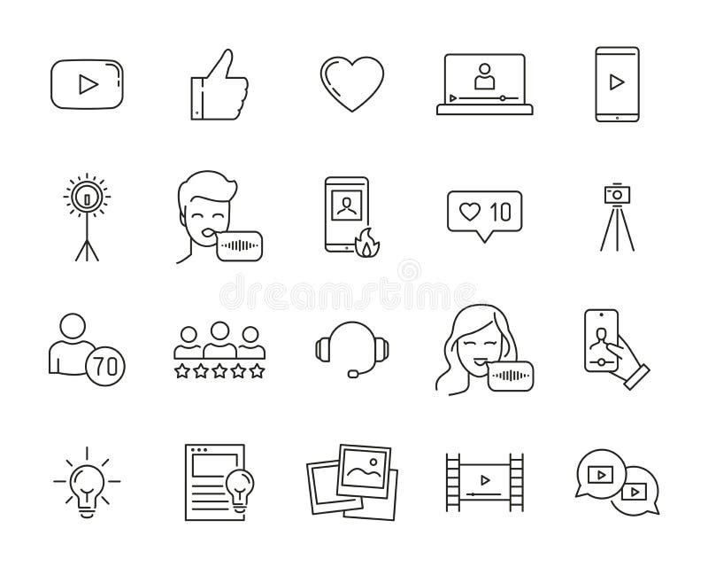 Blogger Icons. Video Blogging. Simple Set Vector Line Icons. Stock ...