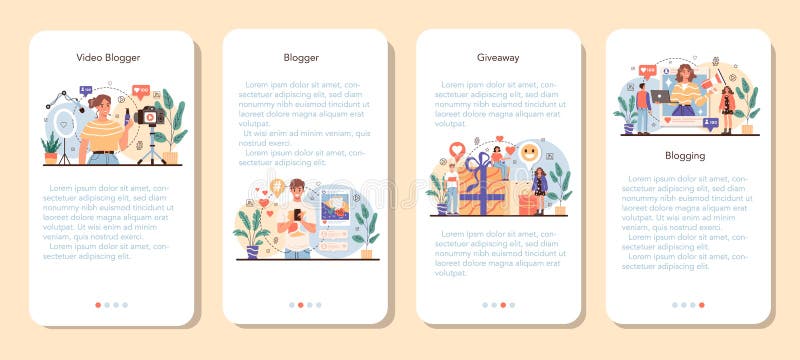 Blogger Mobile Application Banner Set. Sharing Media Content in the ...