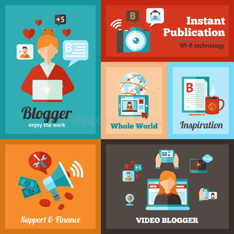 Blogger Poster Set stock vector. Illustration of blogging - 209537076