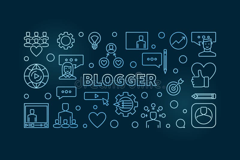 Blogger Vector Blue Creative Outline Horizontal Illustration Stock ...