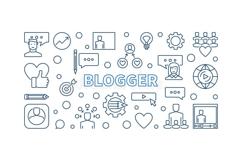Blogger Vector Concept Creative Thin Line Horizontal Illustration Stock ...
