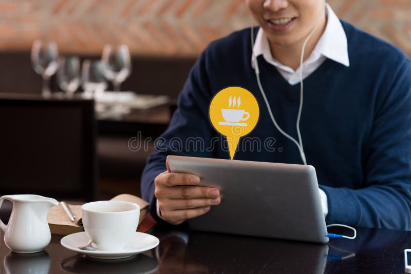 Blogging in cafe stock image. Image of wireless, cafe - 51914581