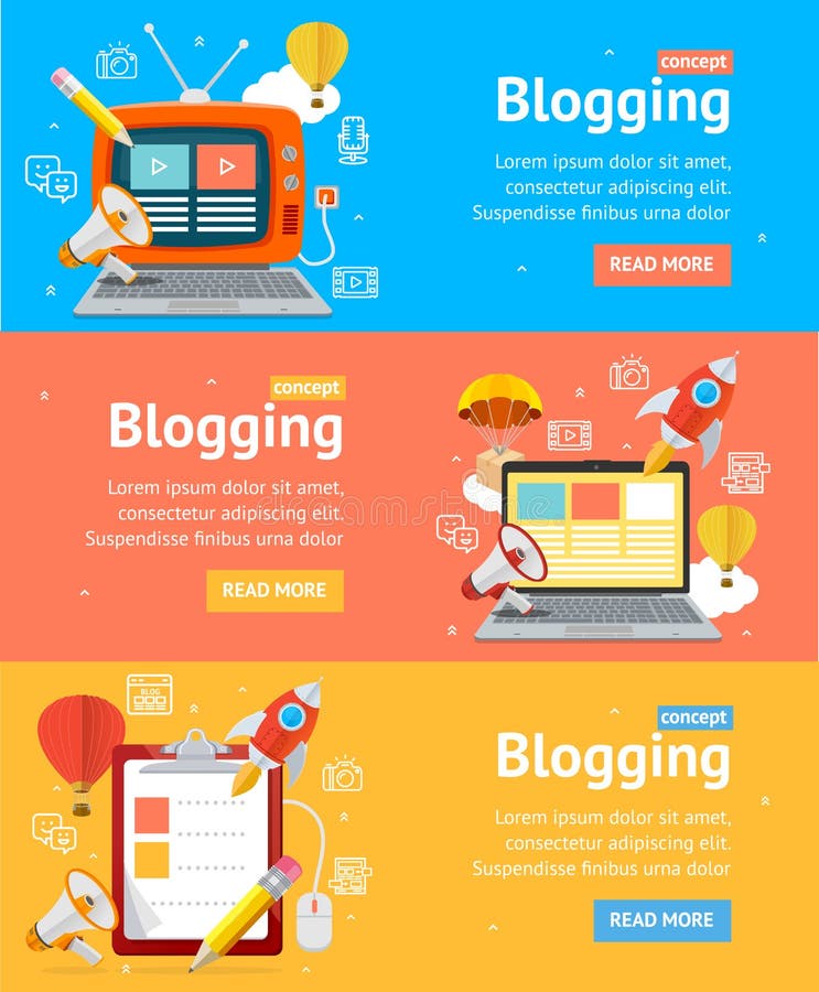 Blogging Flyer Banners Posters Card Set. Vector Stock Vector ...