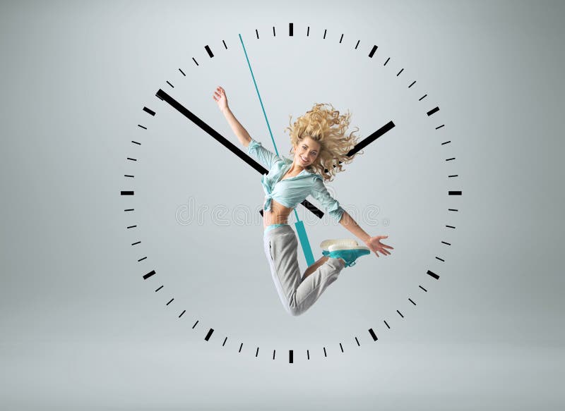 Blond Athlete Jumping in the Clock Stock Image - Image of exercises ...