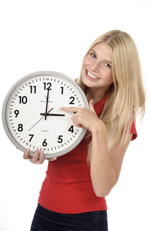 Blond Beautiful Woman with the Clock Stock Image - Image of isolated ...