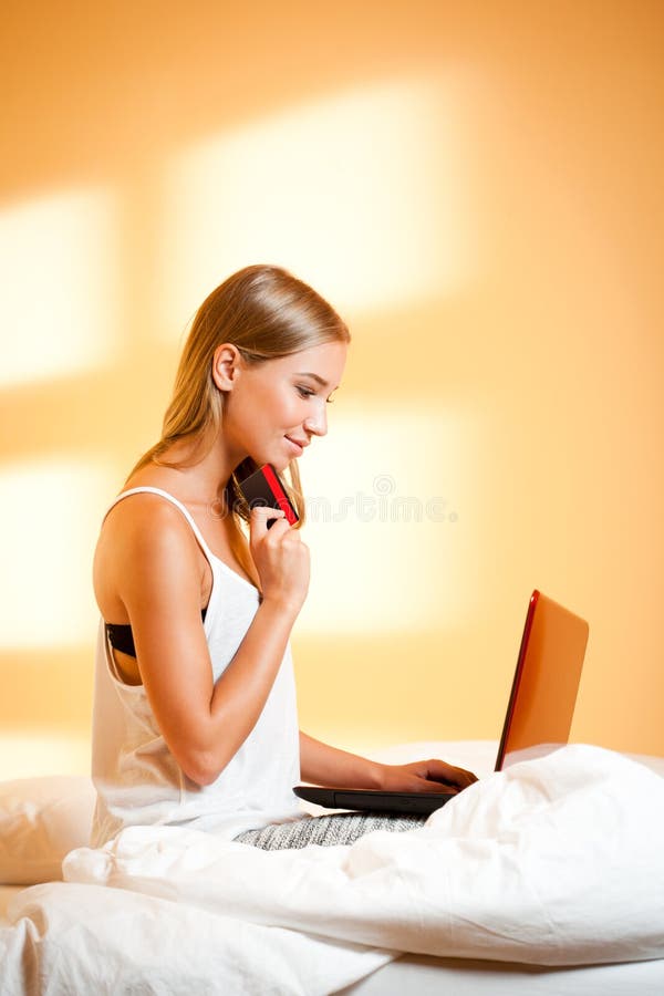 Blond beauty with laptop. stock photo. Image of browsing - 45371942