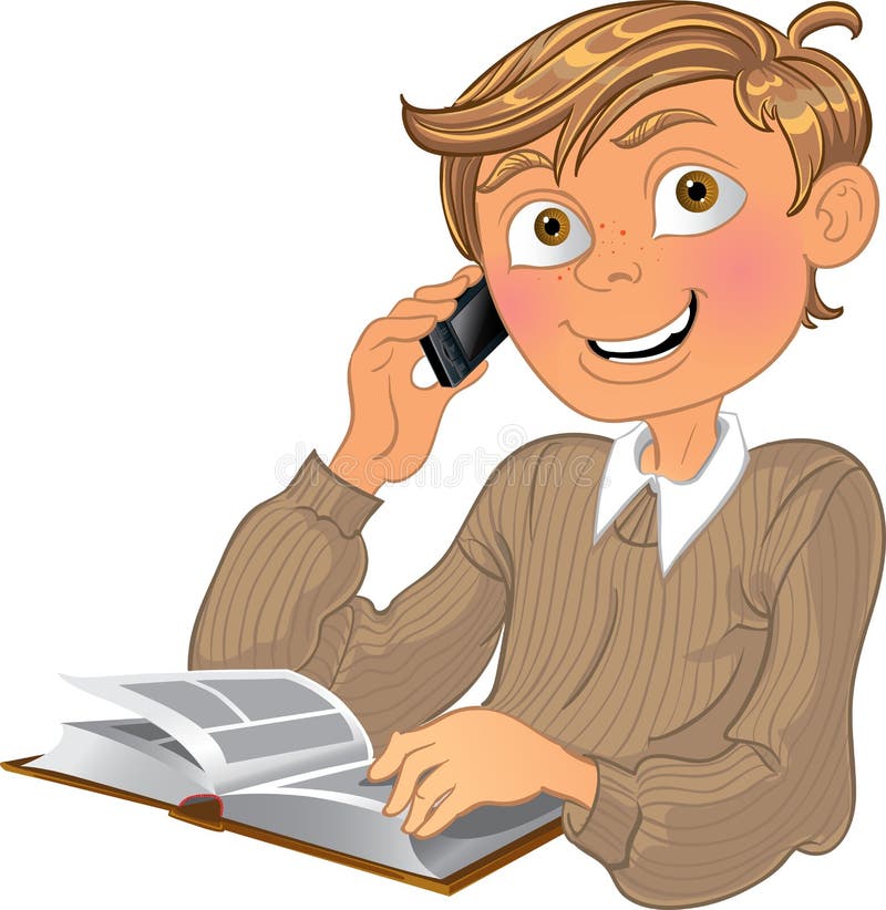Boy and phone stock vector. Illustration of discussion - 9676555