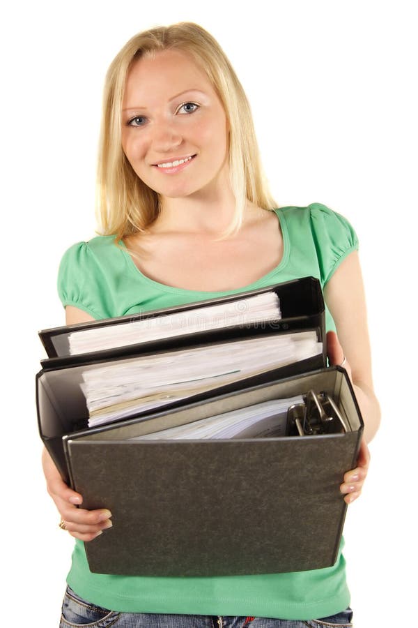 Blond Carrying Binders stock photo. Image of pretty, high - 2524236
