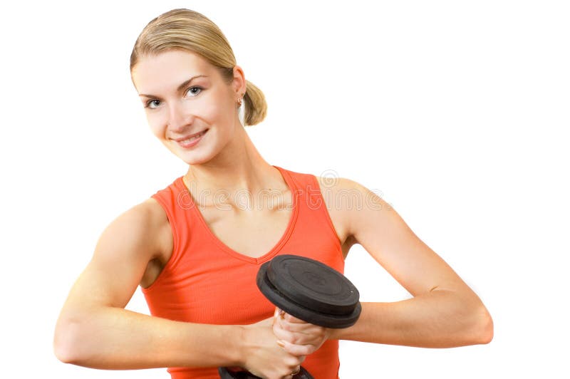 Blond Girl with Heavy Dumbbell Stock Image - Image of biceps, diet: 1829265