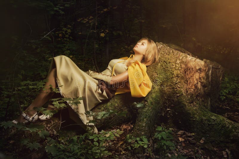 Blond Girl In A Magic Forest Stock Image - Image of folklore, imagine ...