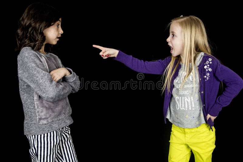 Blond Girl Pointing Accusing Finger at Cute Friend Great Express Stock ...